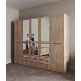 Drehtürenschrank Priess "Barcelona" Schränke Gr. B/H/T: 230 cm x 193 cm x 54 cm, mit Spiegel, ohne Beleuchtung, 5 St., braun (struktureichefarben hell) Drehtürenschränke