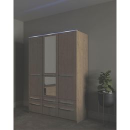 Drehtürenschrank Priess "Barcelona" Schränke Gr. B/H/T: 140 cm x 193 cm x 54 cm, mit Spiegel, mit Beleuchtung, 3 St., braun (edelbuchefarben) Drehtürenschränke