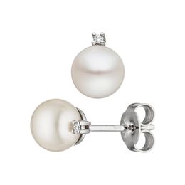Perlenohrringe Jobo Ohrringe Gr. SI = kleine Einschlüsse, Weißgold 585-Diamanten-Perlen, weiß (weißgold 585) Damen Perlenohrringe