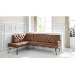 Eckbank exxpo - SOFA FASHION "Doppio" Sitzbänke Gr. B/H/T: 158 cm x 90 cm x 236 cm, Microfaser Antiklederoptik, langer Schenkel rechts, braun (cognac) Eckbänke