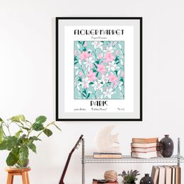 Bild queence "Flowermarket" Bilder Gr. B/H: 50 cm x 70 cm, Wandbild Blumen Hochformat, 1 St., pink (pink, blau) Kunstdrucke