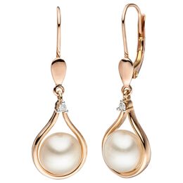 Perlenohrringe Jobo Ohrringe Gr. SI = kleine Einschlüsse, Roségold 585-Diamanten-Perlen, rosegold (roségold 585) Damen Perlenohrringe
