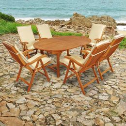 Garten-Essgruppe Indoba "Sun Flair" Sitzmöbel-Sets Gr. aufklappbar + verstellbare Rückenlehne, beige (natur, beige, natur, natur) Outdoor Möbel