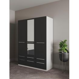 Drehtürenschrank Priess "Barcelona" Schränke Gr. B/H/T: 140 cm x 193 cm x 54 cm, mit Spiegel, ohne Beleuchtung, 3 St., schwarz (schwarz, weiß) Drehtürenschränke