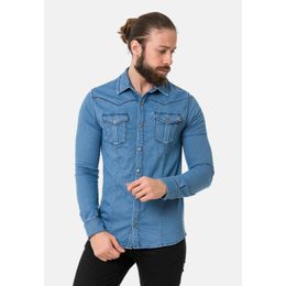 Cipo & Baxx Jeanshemd CIPO & BAXX Gr. L, EURO-Größen, blau Herren Hemden Langarm