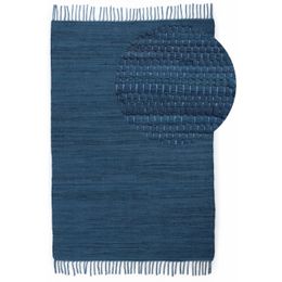 Teppich Home Affaire "Handweb Uni, Wendeteppich" Teppiche Gr. B/L: 160 cm x 230 cm, 5 mm, 1 St., blau (ocean) Baumwollteppiche