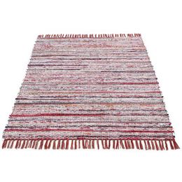Teppich CarpetFine "Kelim Chindi, Wendeteppich" Teppiche Gr. B/L: 200 cm x 290 cm, 6 mm, 1 St., rot Baumwollteppiche handgewebt, Fleckerlteppich mit Fransen, auch vielen in Läufergrößen