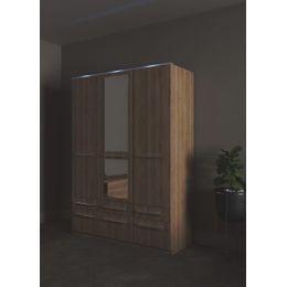 Drehtürenschrank Priess "Barcelona" Schränke Gr. B/H/T: 140 cm x 193 cm x 54 cm, mit Spiegel, mit Beleuchtung, 3 St., braun (eichefarben artisan) Drehtürenschränke