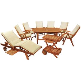 Garten-Essgruppe Indoba "Sun Flair" Sitzmöbel-Sets Gr. aufklappbar + verstellbare Rückenlehne, beige (natur, beige, natur, natur) Outdoor Möbel