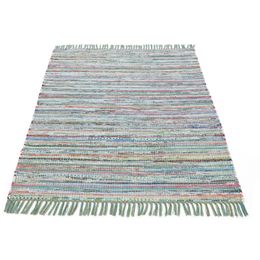 Teppich CarpetFine "Kelim Chindi, Wendeteppich" Teppiche Gr. B/L: 200 cm x 250 cm, 6 mm, 1 St., grün Baumwollteppiche