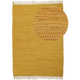 Teppich Home Affaire "Handweb Uni, Wendeteppich" Teppiche Gr. B/L: 160 cm x 230 cm, 5 mm, 1 St., gelb (senfgelb) Baumwollteppiche