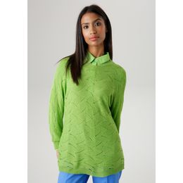 Strickpullover Aniston SELECTED Gr. 38, grün (apfelgrün) Damen Pullover Ajourpullover