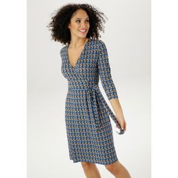 Jerseykleid Aniston SELECTED Gr. 34, N-Gr, blau (blau, braun, beige) Damen Kleider Freizeitkleider