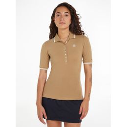 Poloshirt Tommy Hilfiger "SLIM SMD TIPPING LYOCELL POLO SS" Gr. M (38), grün (classic khaki) Damen Shirts Jersey