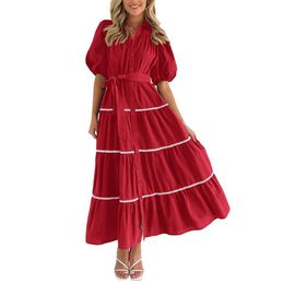 Orient Phoenix Sommerkleid Damen Puffärmel Rüschen Hemdkleid Schlieren kurze Ärmel Sommerkleid Freizeit hohe Taille Strandkleider Slim Fit elegante Abendkleider