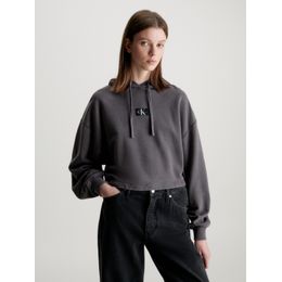 Kapuzensweatshirt Calvin Klein Jeans "WASHED WOVEN LABEL HOODIE" Gr. M (38), schwarz (washed black) Damen Sweatshirts -jacken