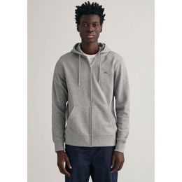 Kapuzensweatjacke Gant "REG SHIELD FULL ZIP HOODIE" Gr. XXL, grau (grey melange) Herren Sweatjacken