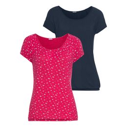 Kurzarmshirt Lascana Gr. 32/34, pink (pink, navy) Damen Shirts Jersey