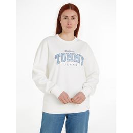 Sweatshirt Tommy Jeans "TJW RLX VARSITY LUXE CREW" Gr. M (38), weiß (ancient_white) Damen Sweatshirts