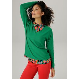 V-Ausschnitt-Pullover Aniston SELECTED Gr. 36, grün Damen Pullover Feinstrickpullover