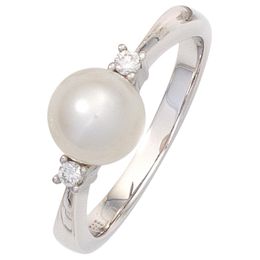 Perlenring Jobo Fingerringe Gr. 52, SI = kleine Einschlüsse, Weißgold 585-Diamanten-Perlen, weiß (weißgold 585) Damen Diamantringe