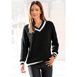 V-Ausschnitt-Pullover Lascana Gr. 32/34, schwarz Damen Pullover V-Pullover