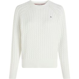 Rundhalspullover Tommy Hilfiger Curve "CRV CO CABLE C-NK SWEATER" Gr. 46, beige (ecru) Damen Pullover Rundhalspullover