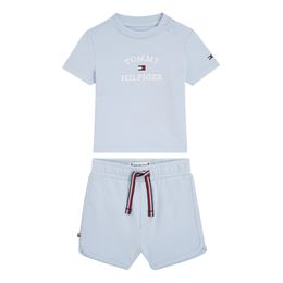 T-Shirt Tommy Hilfiger "BABY TH LOGO SHORT SET" Gr. 68, blau (breezy blue) Baby Shirts T-Shirts