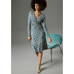 Jerseykleid Aniston SELECTED Gr. 38, N-Gr, blau (beige, blau, gemustert) Damen Kleider Freizeitkleider