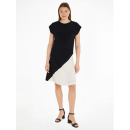 Blusenkleid Tommy Hilfiger "VISCOSE BLOCKED KNEE DRESS" Gr. 46, N-Gr, schwarz (black, _calico_colorblocked) Damen Kleider Freizeitkleider