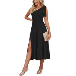 Orient Phoenix Sommerkleid Damen Rüschen Sommerkleid hohe Taille geschlitztes Cocktailkleider Slim Fit Shoulder Träger Abendkleider trendig ärmellos Strandkleider