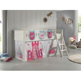 Vipack Spielbett SCOTT, LF 90 x 200 cm, mit Rolllattenrost, Leiter und Textilset Vorhang und 3 Taschen "Pri