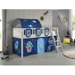 Vipack Spielbett SCOTT, LF 90 x 200 cm, mit Rolllattenrost, Leiter und Textilset Vorhang, Tunnel und 3 Tasc