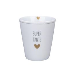 Krasilnikoff Happy Mug Becher Super, Ø8,7 x H10cm, Super Tante, weiss