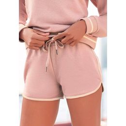 Lascana Relaxshorts mit Kontrastpaspeln, Loungeanzug, lila