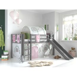 Vipack - Spielbett Pino inkl. Rutsche mit Textilset Vorhang, Tunnel und 3 Taschen "Birdy", Ausf. Kie