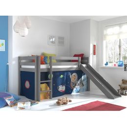 Vipack - Spielbett Pino mit Rutsche und Textilset "Spaceman", Ausf. Kiefer massiv grau lackiert