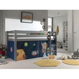 Vipack - Spielbett Pino mit Textilset "Spaceman", Ausf. Kiefer massiv grau lackiert