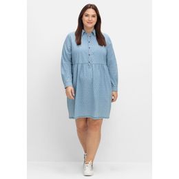 sheego Große Größen: Kurzes Jeanskleid mit grafischem Print und Taschen, light blue Denim, Gr.56