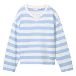 Tom Tailor Damen Gestreiftes Sweatshirt mit Bio-Baumwolle, blau, Streifenmuster, Gr. XL
