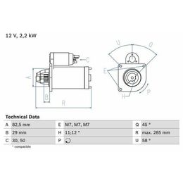 Bosch Starter 12V für PEUGEOT CITROËN 9558385480 580293 5802L5 0 986 010 600