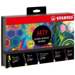 STABILO ARTY Creative Set 55er Pack Fineliner, Filzschreiber, Premium-Filzstifte, Premium-Filzstifte mit dicker Keilspitze & Premium-Filzstift mit f