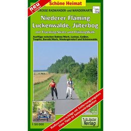 Große Radwander- und Wanderkarte Niederer Fläming, Luckenwalde, Jüterbog mit Flaeming-Skate® und FlämingWalk®, Karte (im Sinne von Landkarte)