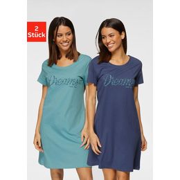 Vivance Dreams Sleepshirt mehrfarbig Gr. 40/42 für Damen. Rundhals und Druck. Basic. Nachhaltig.