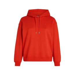 Kapuzenpullover Tommy Hilfiger Curve "CRV REG FLAG ON CHEST HOODIE" Gr. 46, rot (fierce red) Damen Pullover Kapuzenpullover