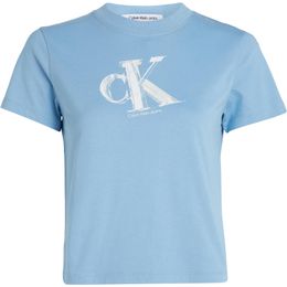 Calvin Klein Jeans T-Shirt, Logo-Frontprint, für Damen, blau, L