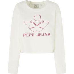 Pepe Jeans Sweatshirt, Logo-Print, Baumwolle, für Damen, weiß, XL