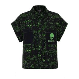 Hell Bunny Mulder Shirt Bluse schwarz grün in L