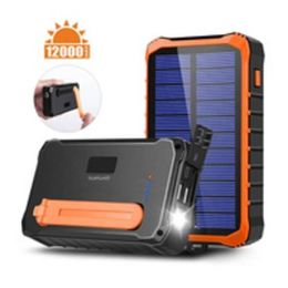 4smarts Prepper Solar Powerbank 12000 mAh Li-Ion Schwarz, Orange LED Taschenlampe, Outdoor