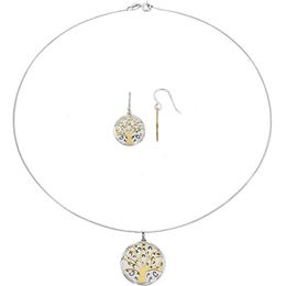 Firetti Ohrring und Ketten Set Multipack Schmuck Geschenk Silber 925 Halskette Ohrhaken Lebensbaum (Set, 4-tlg), gelb|goldfarben|silberfarben